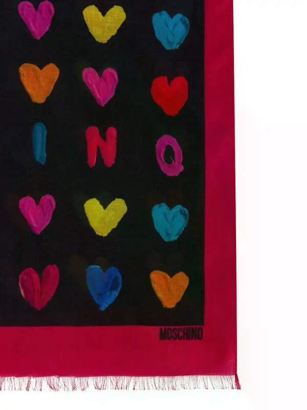 Moschino Heart-print Fringed Scarf