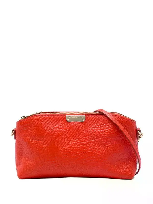 Burberry 2000-2017 Small Grain Check Embossed Leather Chichester Crossbody Bag - Red