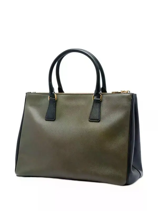Prada 2021-2026 Medium Bicolor Saffiano Lux Galleria Double Zip Satchel - Brown