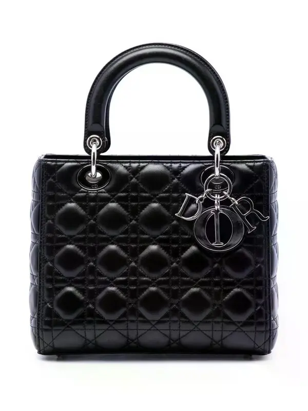 Dior 2013 Medium Lambskin Cannage Lady Satchel - Black