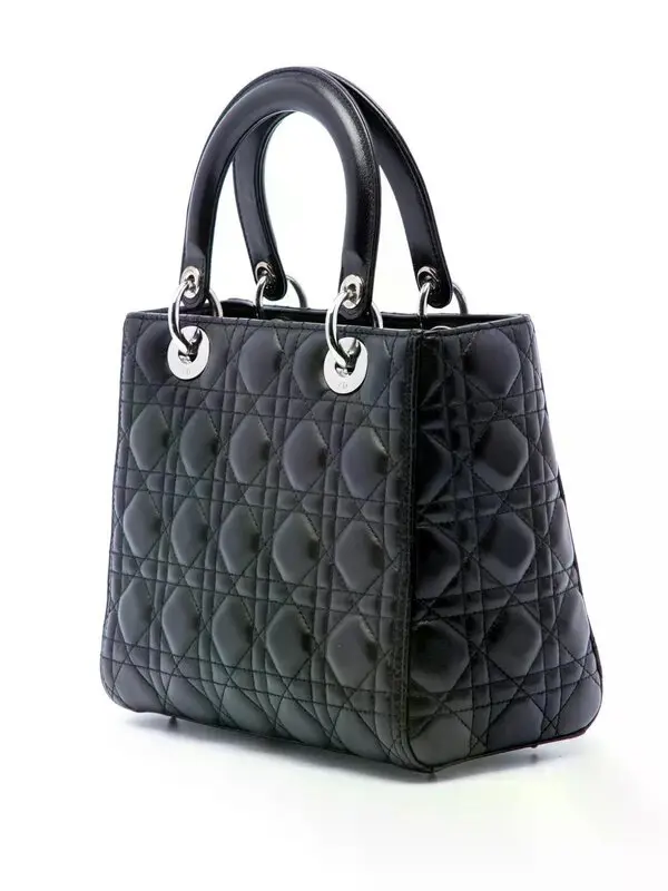 Dior 2013 Medium Lambskin Cannage Lady Satchel - Black
