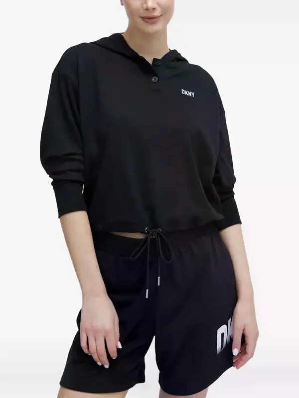 Dkny Button-placket Hoodie With Logo Print