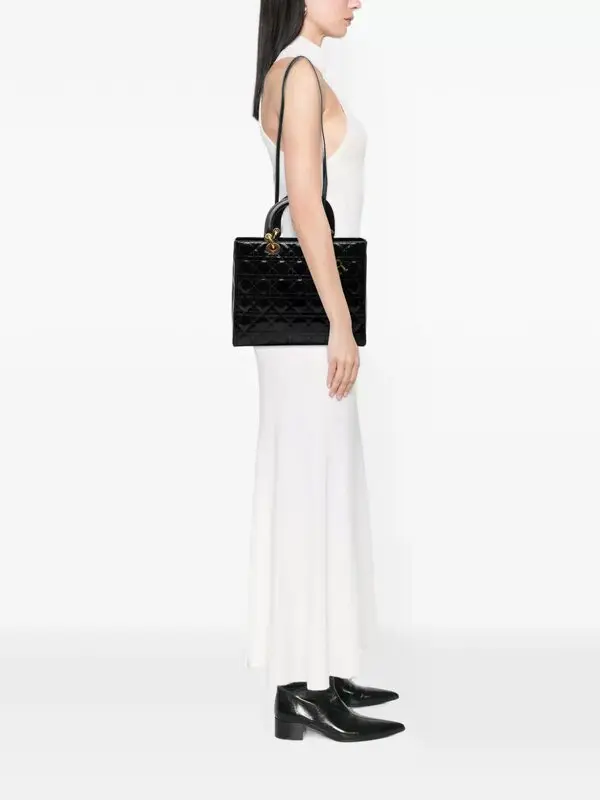 Dior 1997 Large Lambskin Cannage Lady Satchel - Black
