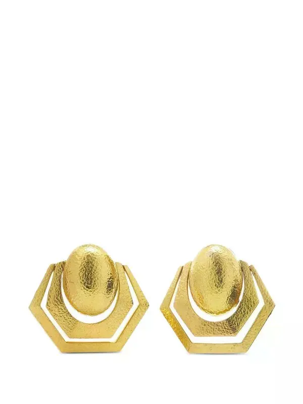 David Webb 18k Yellow Hammered Oval Stud Swing Drop Earrings - Gold