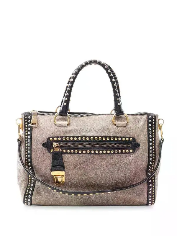 Prada 2000-2013 Studded Leather Bauletto Bag Satchel