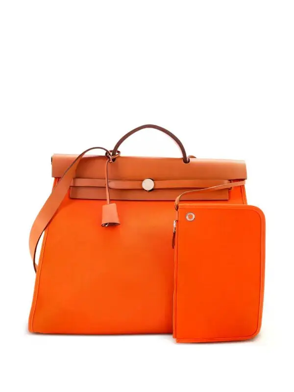 Hermès Herbag Zip Leather And Toile 39 Satchel - Brown