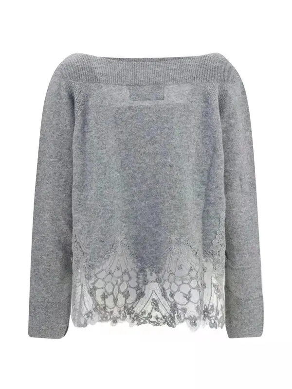 Ermanno Scervino Lace Trimmed Boat Neck Sweater