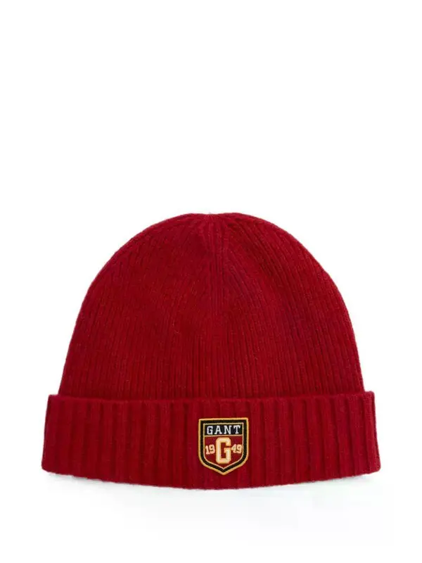 Gant Logo-patch Ribbed-knit Beanie Hat