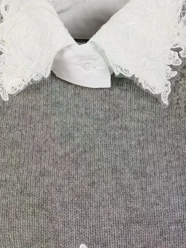 Ermanno Scervino Lace-trim Collared Sweater