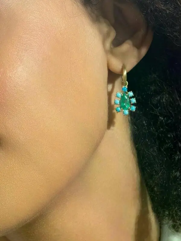 Irene Neuwirth Emerald And Turquoise Hoop Earrings