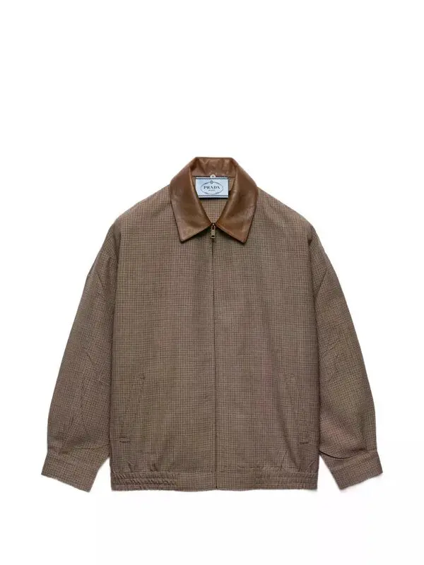 Prada Houndstooth Wool Blouson Jacket - Brown