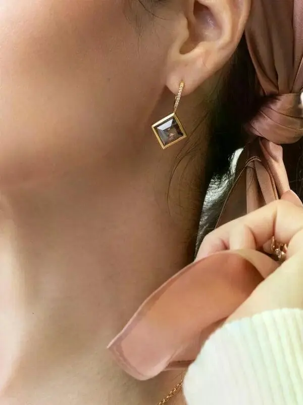 WITH LOVE Diamond Hoop Earrings With Geometric Pendants