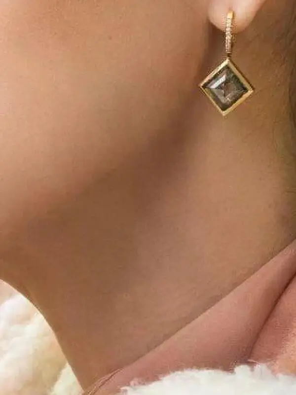 WITH LOVE Diamond Hoop Earrings With Geometric Pendants