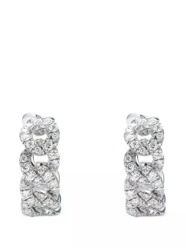 ZYDO 18k White Gold Diamond Pavé Cuban Chain Hoop Earrings - Silver