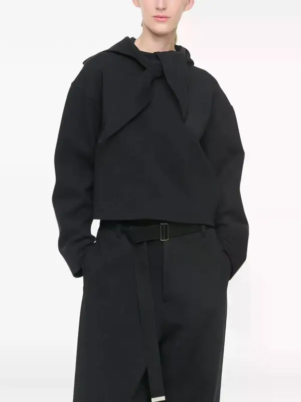 Plan C Cropped Hoodie With Scarf Collar