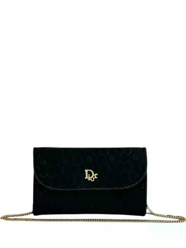 Dior 1980-1990 Honeycomb Canvas Chain Flap Crossbody Bag - Black