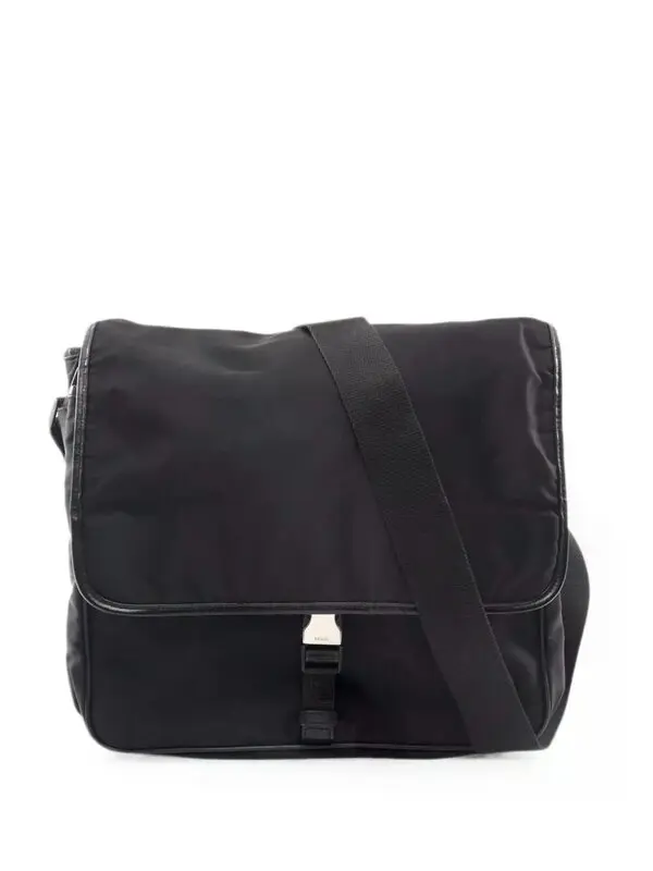 Prada 2019-2026 Saffiano Trimmed Tessuto Buckle Messenger Bag Crossbody Bag - Black