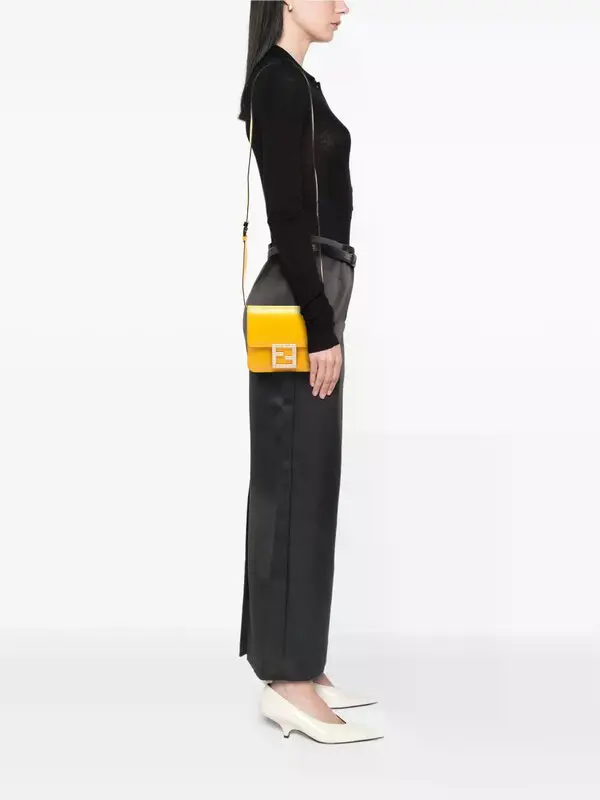 Fendi Leather Crystal Embellished Crossbody Bag - Yellow