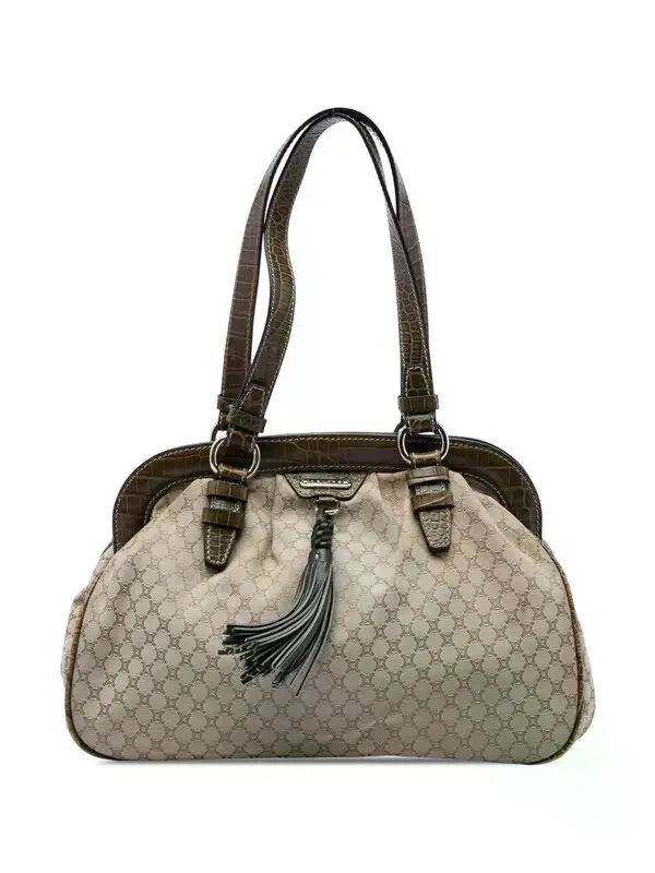 Celine 2008 Macadam Canvas Tassel Frame Satchel - Neutrals