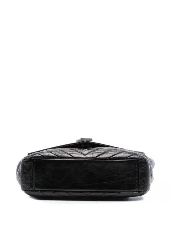 Saint Laurent Chevron Metallic Crinkled Calfskin Punk Chain Shoulder Bag - Black