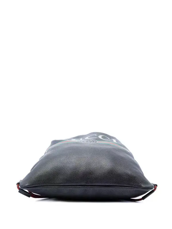 Gucci 2021-2026 Grained Calfskin Web Logo Drawstring Backpack