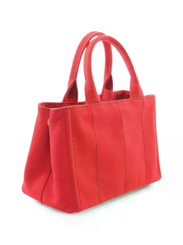 Prada Canapa Logo Tote Satchel - Red