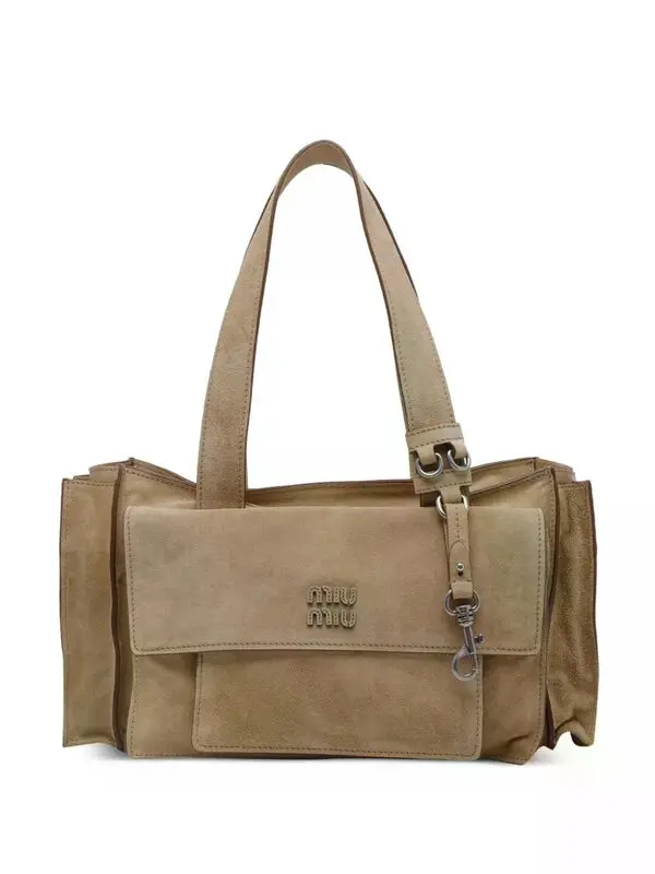 Miu Miu Suede Utilitaire Shoulder Bag - Neutrals