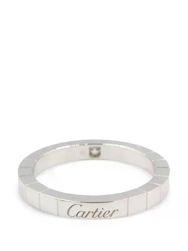 Cartier 18k White Gold Diamond Engraved Logo Ring - Silver
