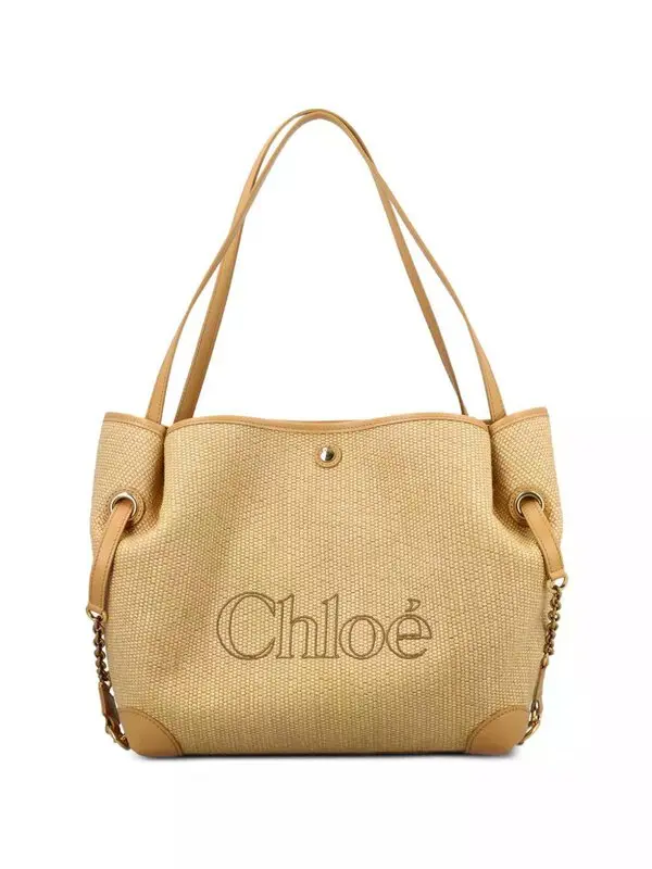 Chloé Clover Double Carry Bag In Raffia-effect Fibres - Brown