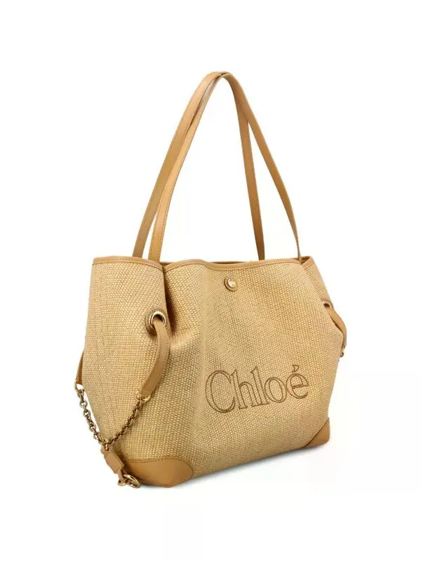 Chloé Clover Double Carry Bag In Raffia-effect Fibres