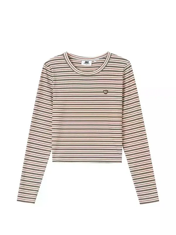 CHOCOOLATE Striped Heart-patch Long-sleeve T-shirt