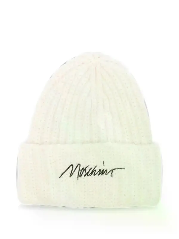 Moschino Logo-embroidered Ribbed Beanie Hat - Neutrals