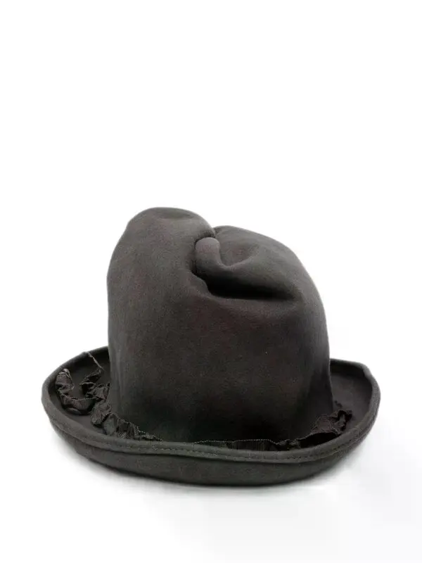 Yohji Yamamoto Ruffled Trim Fedora Hat - Grey