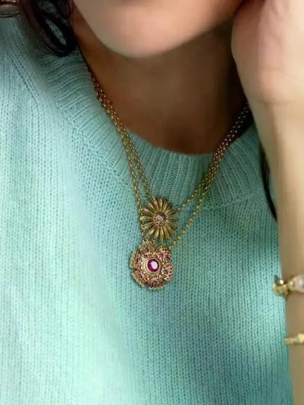 Harwell Godfrey Multi-stone Floral Pendant Necklace In 18k Yellow