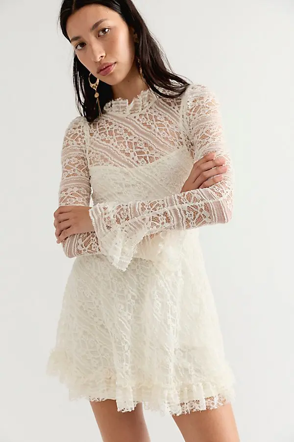 Free People Woodland Whispers Mini Dress At - Tofu