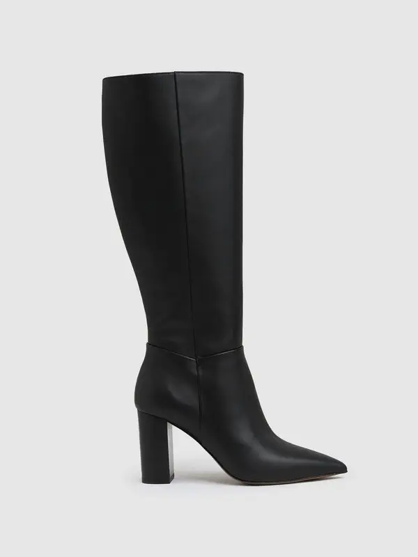 REISS Leather Block-heel Knee-high Boots