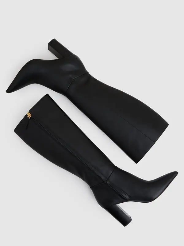 REISS Leather Block-heel Knee-high Boots