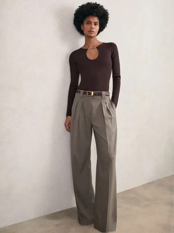 REISS Chain-detail Keyhole Knit Top