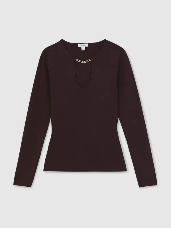 REISS Chain-detail Keyhole Knit Top