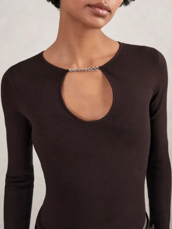 REISS Chain-detail Keyhole Knit Top