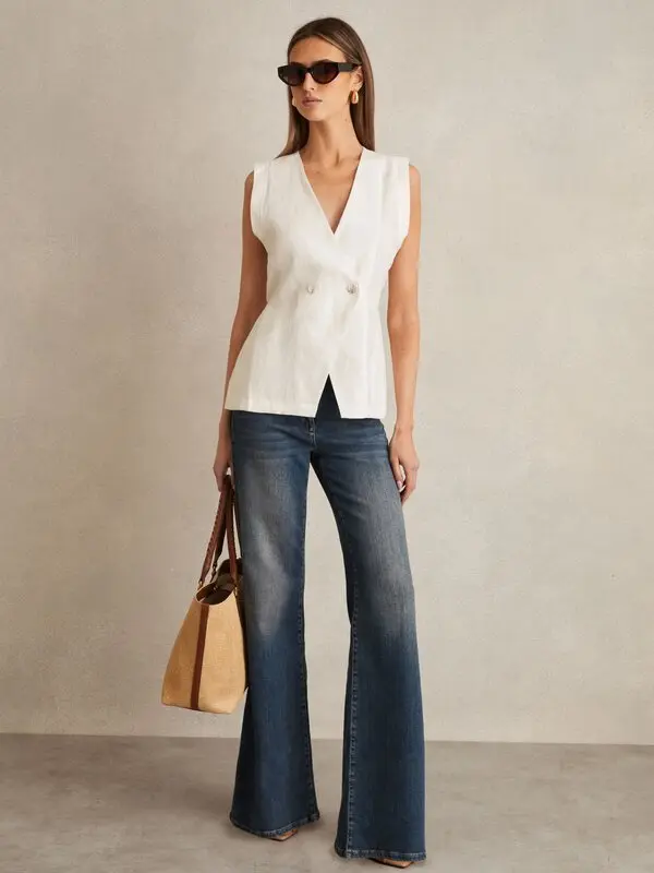 REISS Linen Button-front Waistcoat
