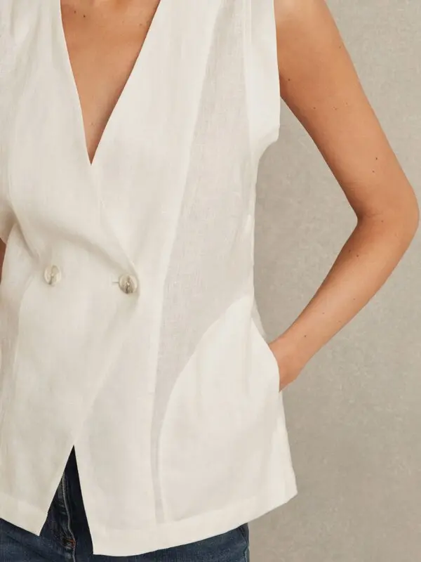 REISS Linen Button-front Waistcoat