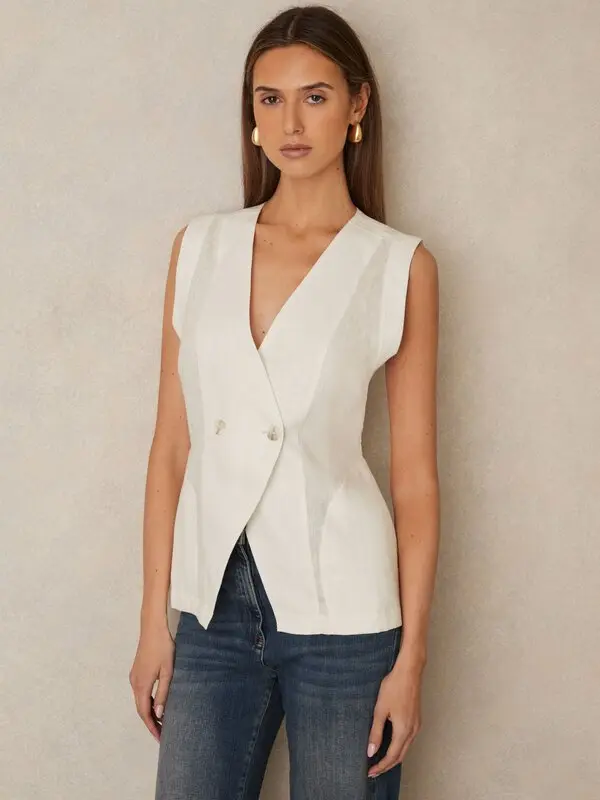 REISS Linen Button-front Waistcoat