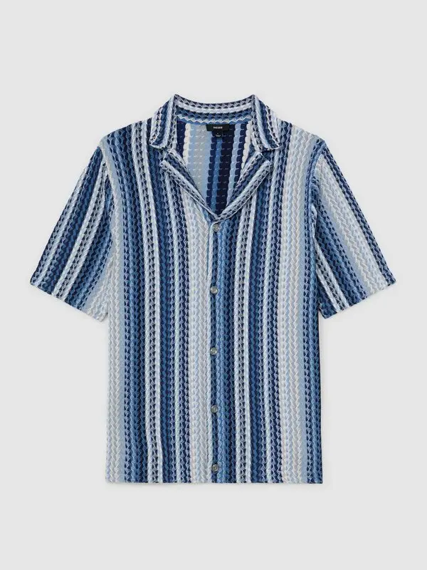 REISS Stripe-knit Cuban-collar Shirt