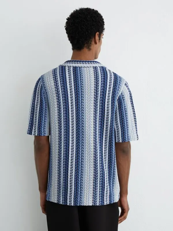 REISS Stripe-knit Cuban-collar Shirt