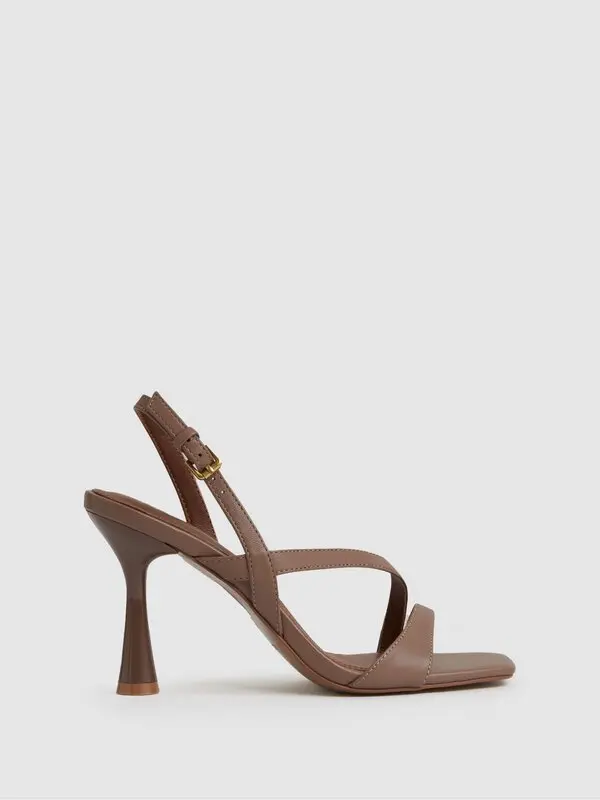 REISS Leather Cross-strap Heeled Sandals