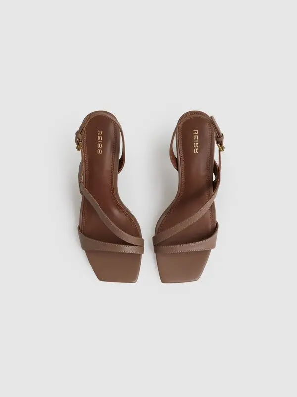 REISS Leather Cross-strap Heeled Sandals