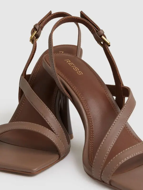 REISS Leather Cross-strap Heeled Sandals