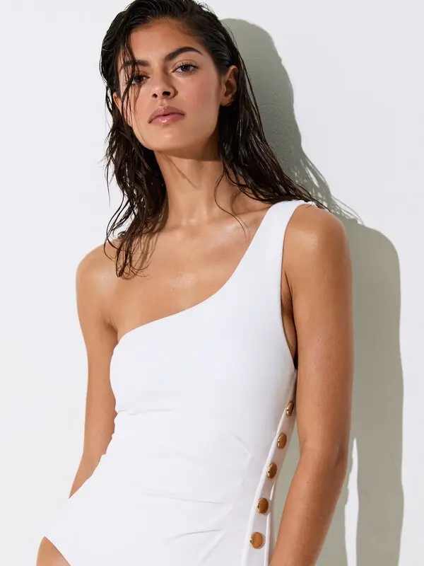 REISS One-shoulder Swimsuit With Button Detail