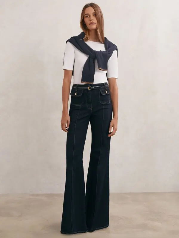 REISS Stretch-cotton Boat-neck Top
